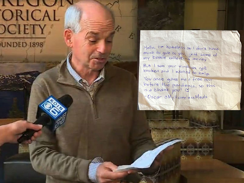 Homeless Man Leaves $1 and a Handwritten Note at Damaged Oregon ...